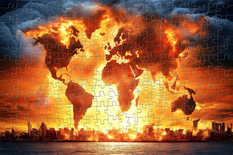 A Concept of World War with a World Map Covered with Smoke and Fire ...