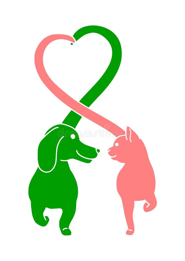 Chien Et Chat Faisant Le Coeur Avec La Queue Illustration de Vecteur ...