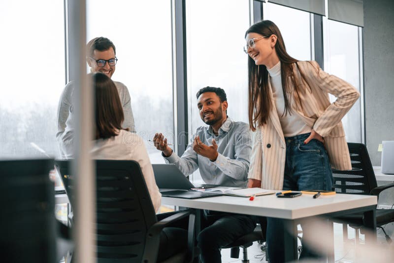 Conception of Brainstorming. Four People are Working in the Office ...