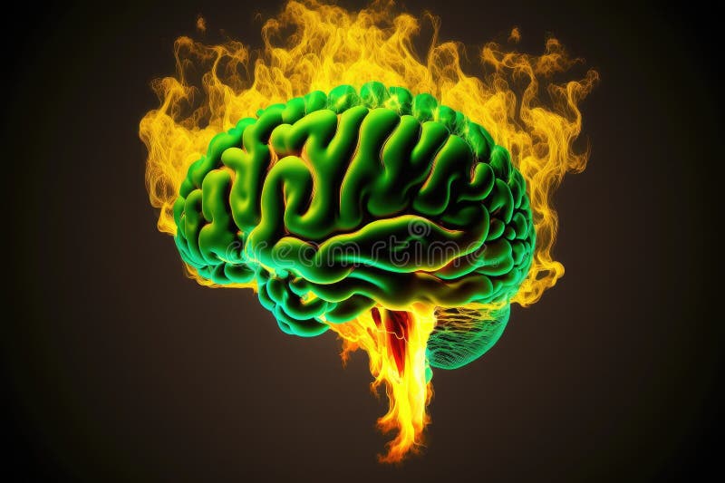 Conception of Creative Thought in Form of Yellow Green Brain in Flames ...