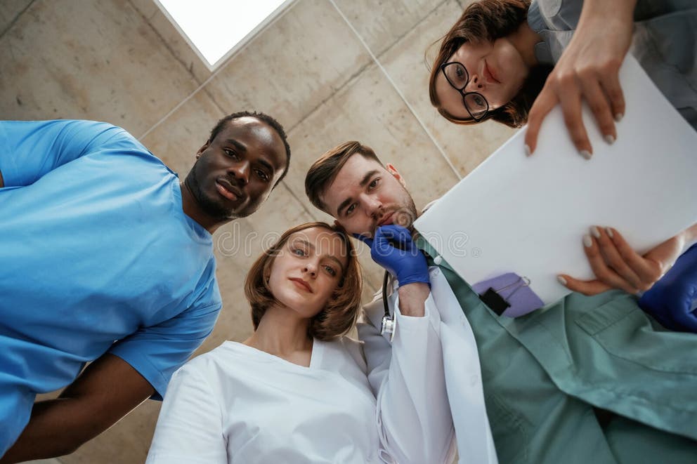 Conception of Curiosity. View from Below of Group of Doctors Stock ...