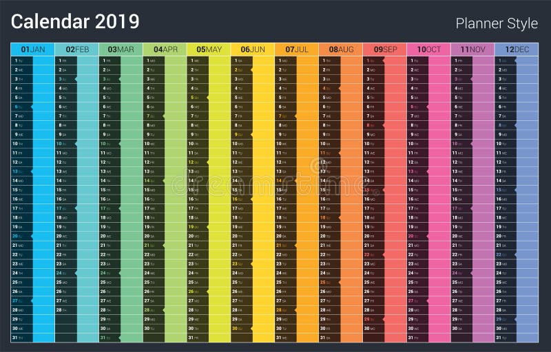 Conception De Calendrier Du Planificateur 2019 Style Polychrome De ...