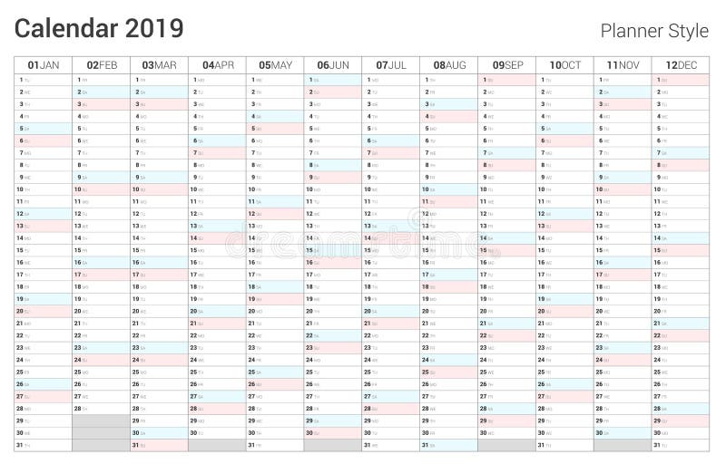Conception De Calendrier Du Planificateur 2019 Style Simple De Vecteur ...