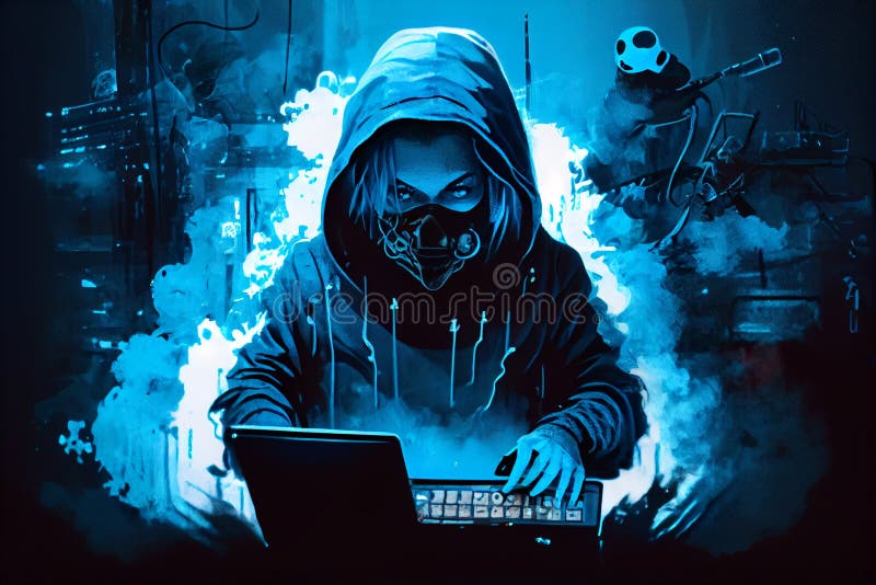 Conception of a Hacker with Blue Smoke in Background Stock Illustration ...