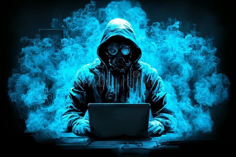 Conception of a Hacker with Blue Smoke in Background Stock Illustration ...