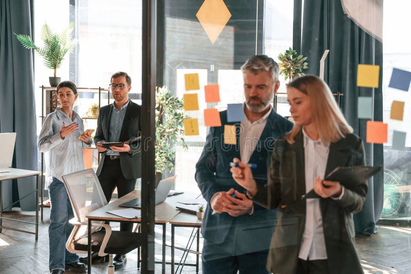 Conception of Plan. Many Stickers are on the Glass Stock Image - Image ...