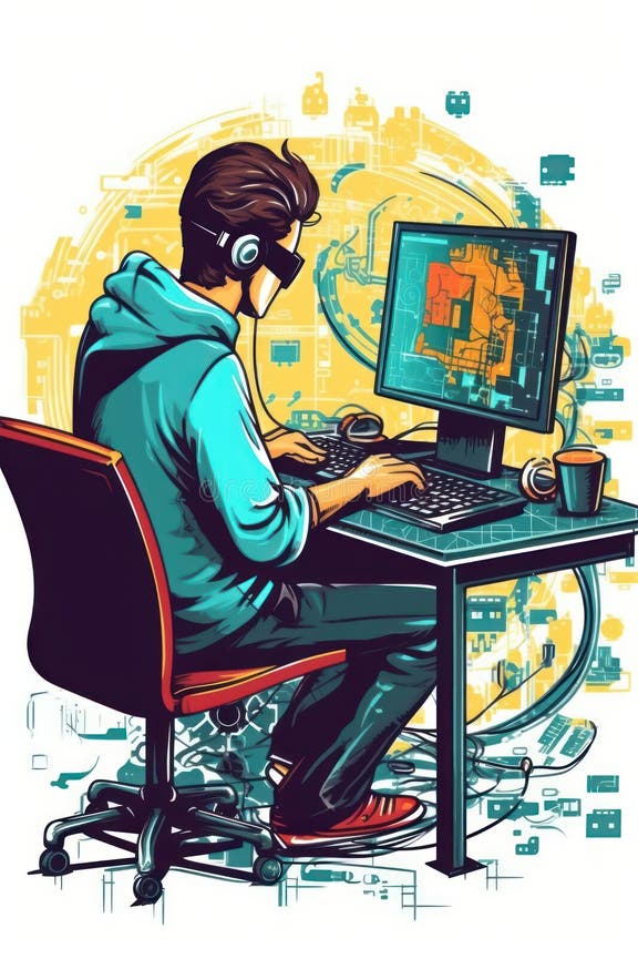 Conception of Programming. Man, Worker. Beautiful Illustration Picture ...
