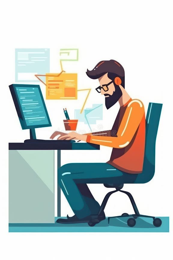 Conception of Programming. Man, Worker. Beautiful Illustration Picture ...