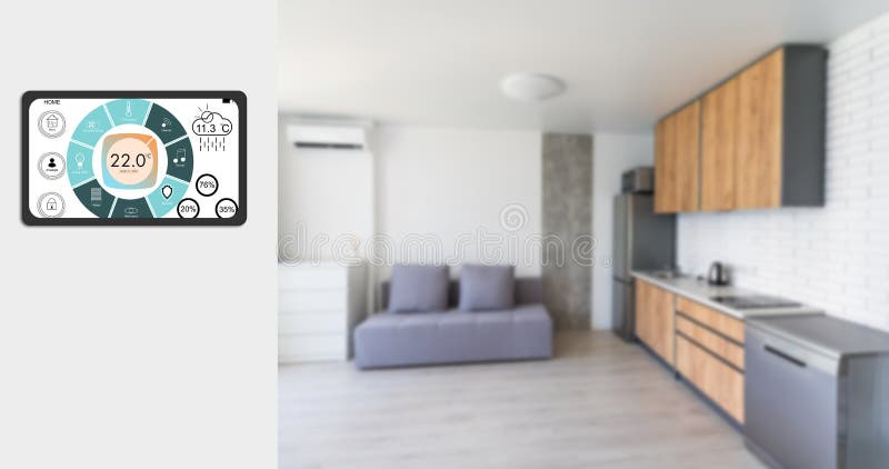 Conception of Smart Kitchen Controlled by Tablet Application Stock ...