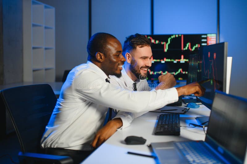 Conception of Teamwork. Team of Stockbrokers Works in Modern Office ...