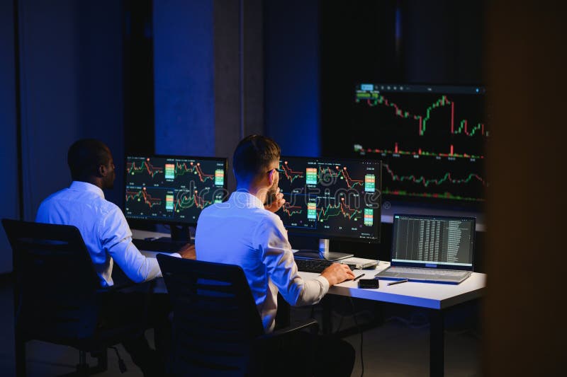 Conception of Teamwork. Team of Stockbrokers Works in Modern Office ...