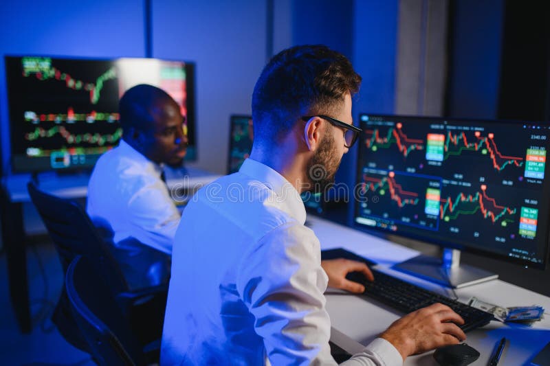 Conception of Teamwork. Team of Stockbrokers Works in Modern Office ...