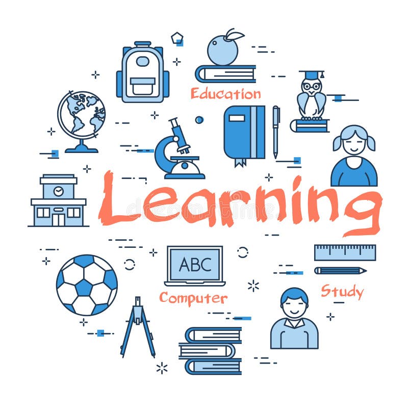 Concepto Azul Linear Del Vector De Aprendizaje De La Escuela ...
