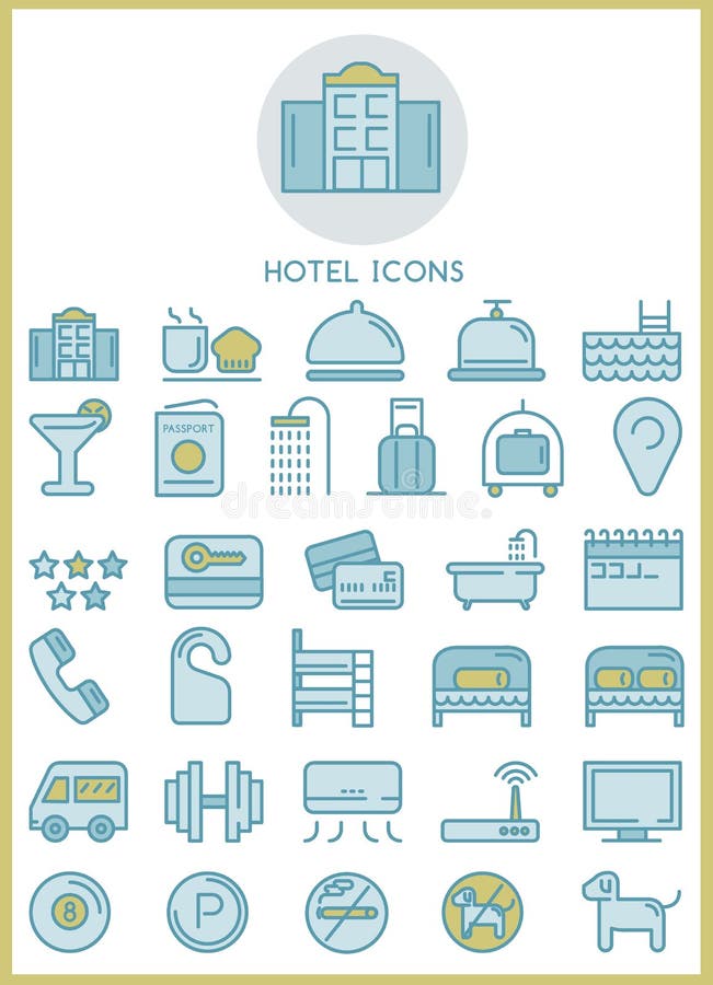 Línea Iconos De Los Servicios De Hotel Logotipo, Glyphs Y Colección Del ...