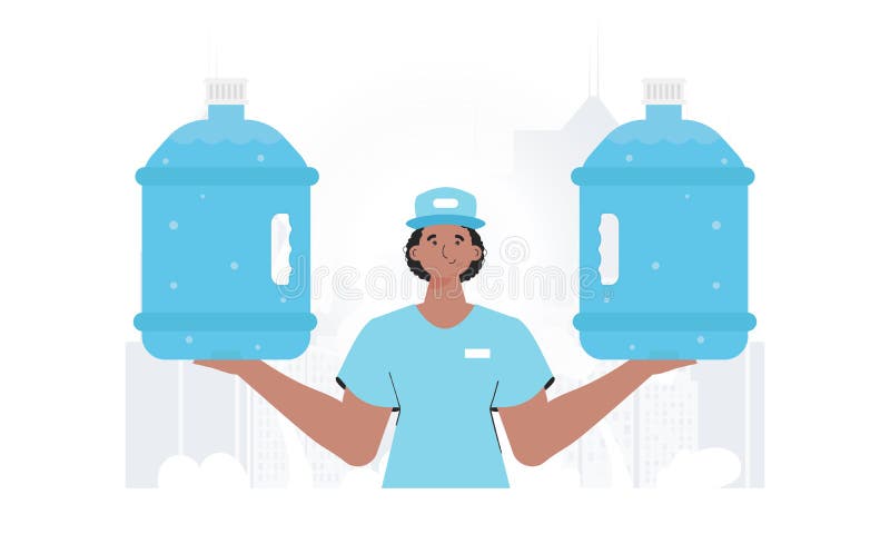 Concepto De Entrega De Agua. El Hombre Sostiene Una Gran Botella De ... Concepto De Entrega De Agua. El Hombre Sostiene Una Gran Botella De ...