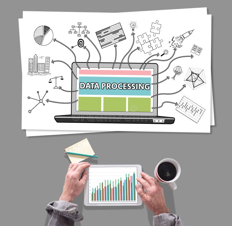 Concepto De Proceso De Datos Puesto En Un Escritorio Foto de archivo ...