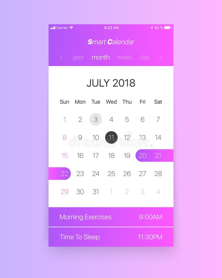 Concepto Del App UI Del Calendario Del Vector Ilustración del Vector ...