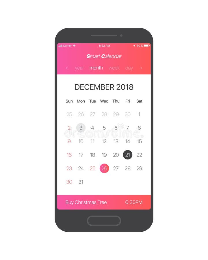 Concepto Del App UI Del Calendario Del Vector Ilustración del Vector ...