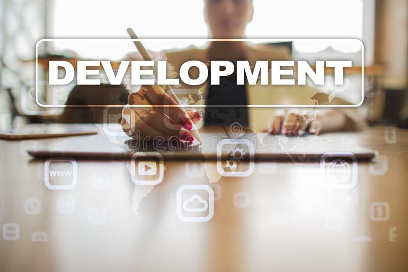 Concepto Del Desarrollo En La Pantalla Virtual Software Personal Imagen de archivo - Imagen de ...