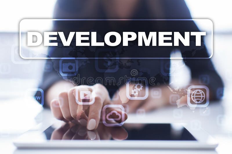 Concepto Del Desarrollo En La Pantalla Virtual Software Personal Foto de archivo - Imagen de ...