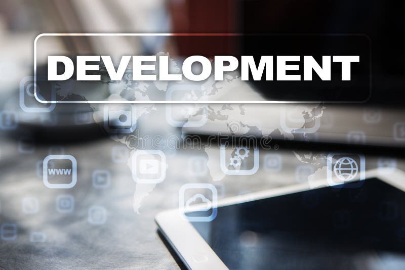 Concepto Del Desarrollo En La Pantalla Virtual Software Personal Foto de archivo - Imagen de ...