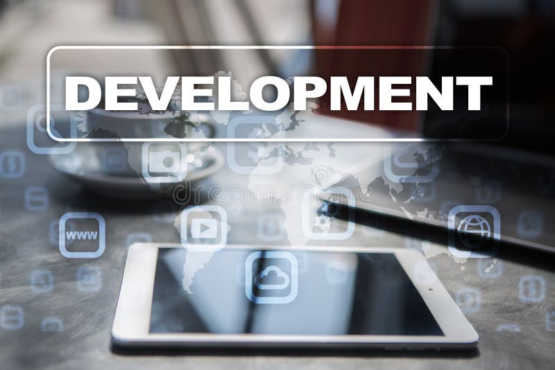 Concepto Del Desarrollo En La Pantalla Virtual Software Personal Foto de archivo - Imagen de ...
