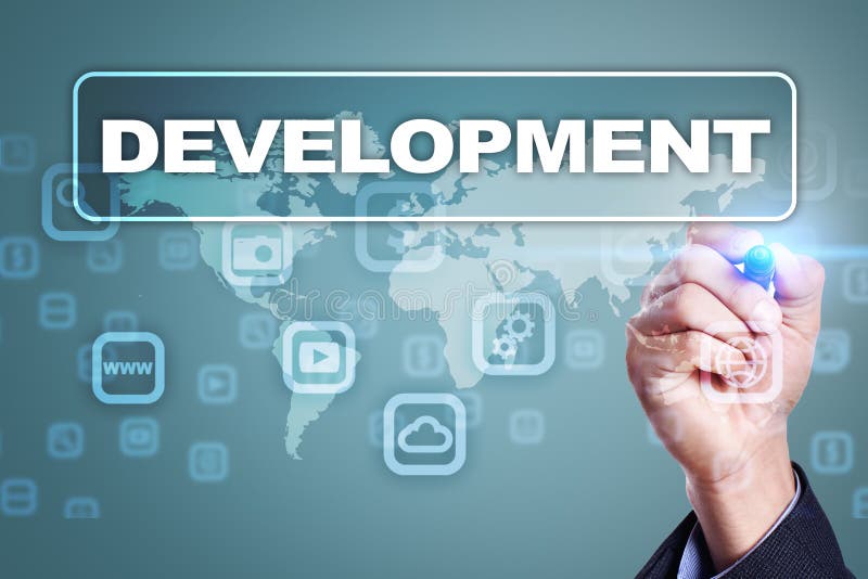 Concepto Del Desarrollo En La Pantalla Virtual Software Personal Foto de archivo - Imagen de ...