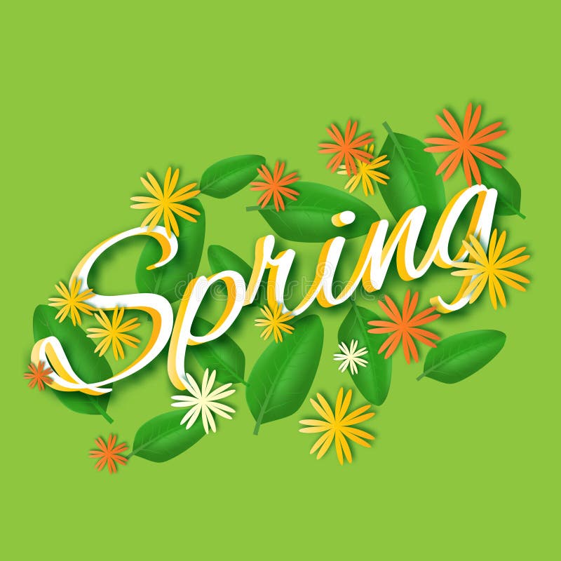 Texto Del Título De La Primavera Con Las Hojas Del Verde Del Vector En ...