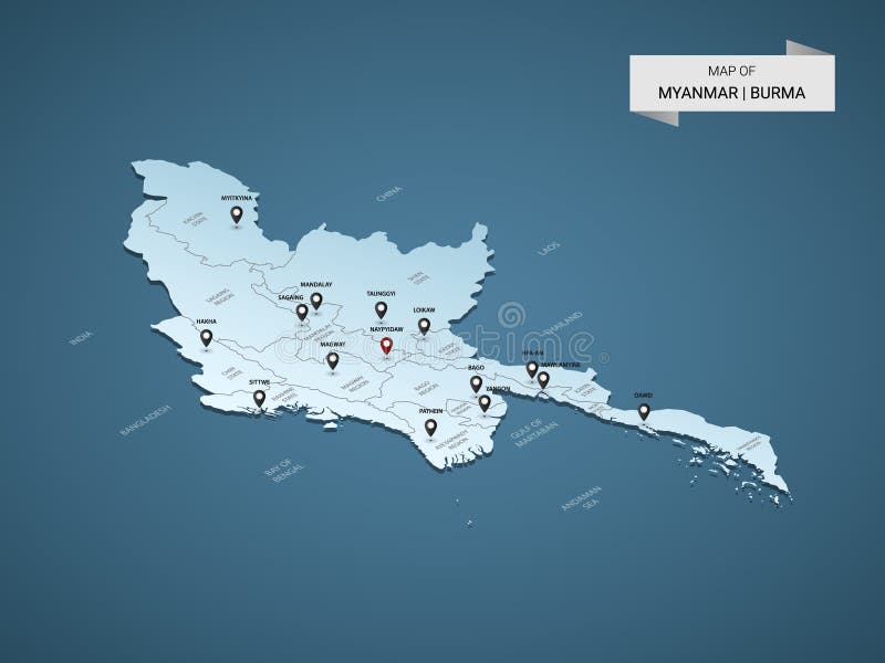 Concepto Isométrico Del Mapa Del Vector De 3D Myanmar Birmania ...