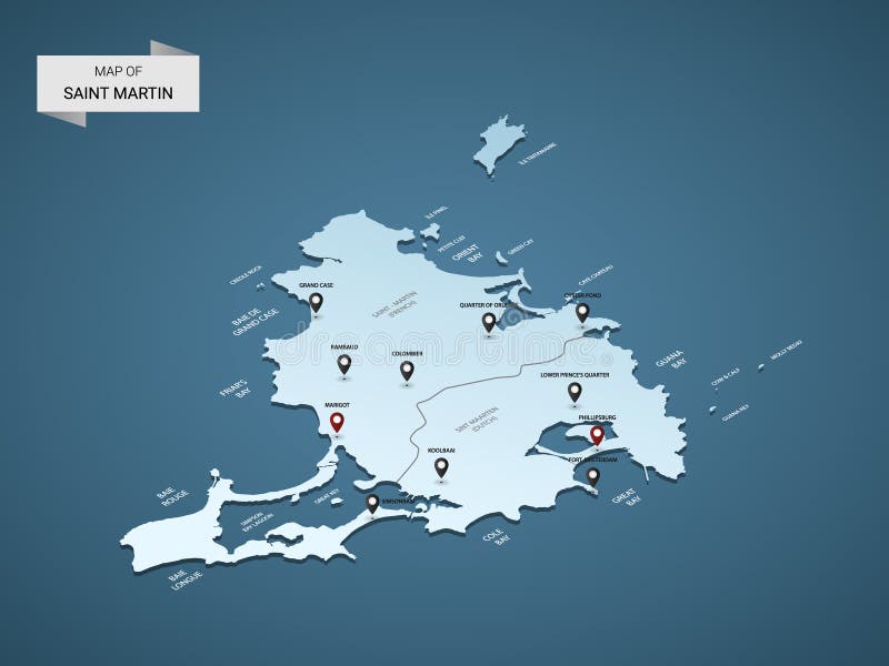 Mapa Del Vector De Saint Martin Con Los Elementos Infographic, Marcas ...