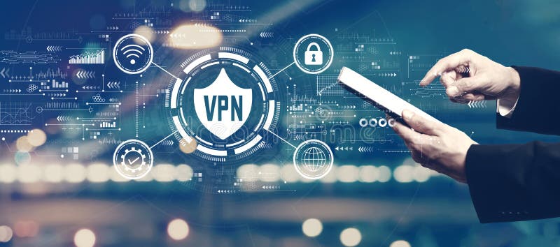 Concepto Vpn Con Empresario Que Utiliza Una Tableta Imagen de archivo ...