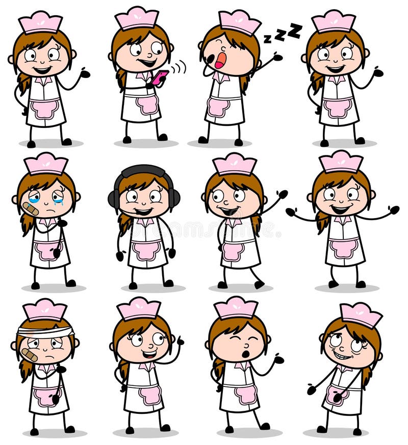 Concepts of Cartoon Waitress Poses - Collection of Comic Vector ...