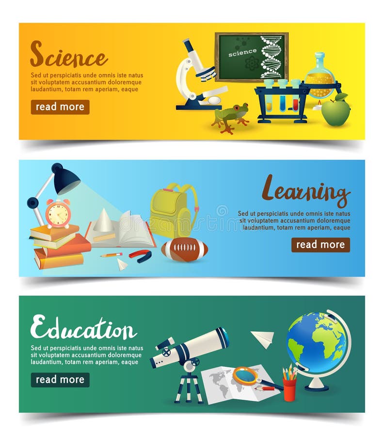 Concepts of Education. Horizontal Banners with Colorful School Elements ...