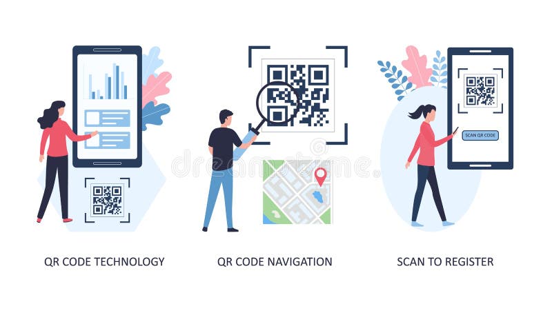 Concepts QR Code Navigation, Registration and Technology. Set of 3 ...