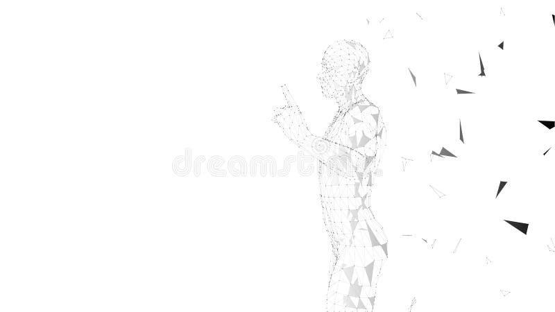 Conceptual Abstract Man Pointing Finger Up Connected Lines Dots Triangles Particles