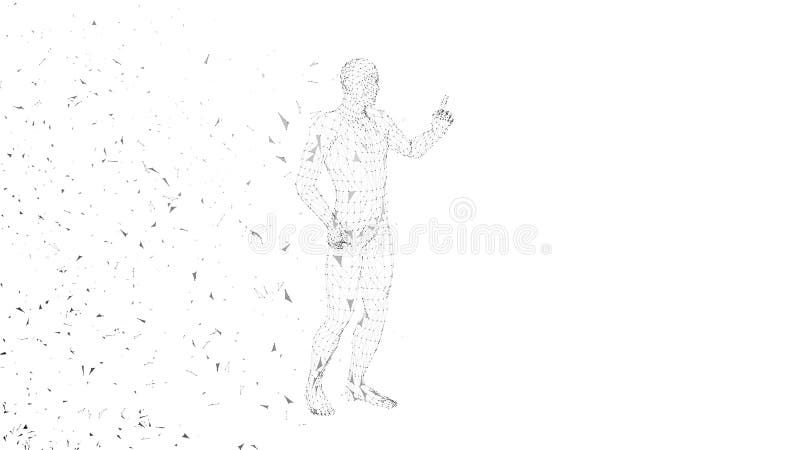 Conceptual Abstract Man Pointing Finger Up Connected Lines Dots Triangles Particles