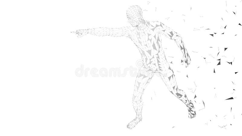 Conceptual Abstract Man Touching Or Pointing To Something Connected Lines Dots Triangles