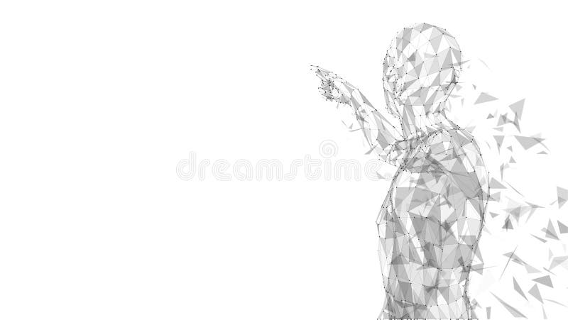Conceptual Abstract Man Touching Or Pointing To Something Connected Lines Dots Triangles