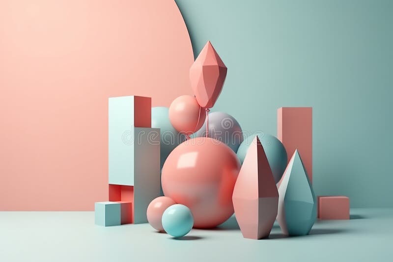 Conceptual Abstract Pastel Shapes and Balloon Created by AI Stock ...