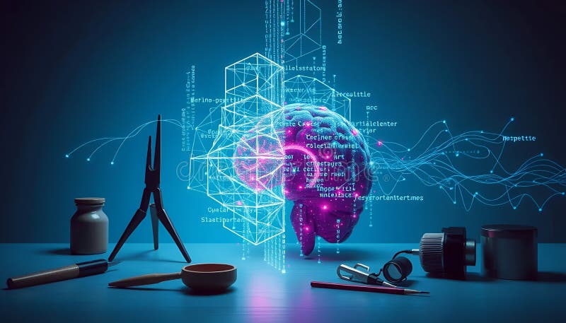 Conceptual Ai Generated Art Blending Human Creativity and Digital Patterns Stock Illustration ...