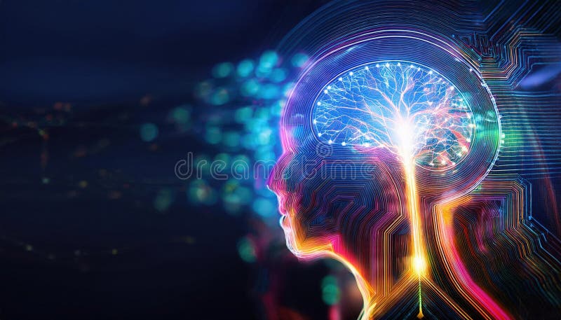 Conceptual AI Neural Network with Glowing Brain and Vibrant Hues ...