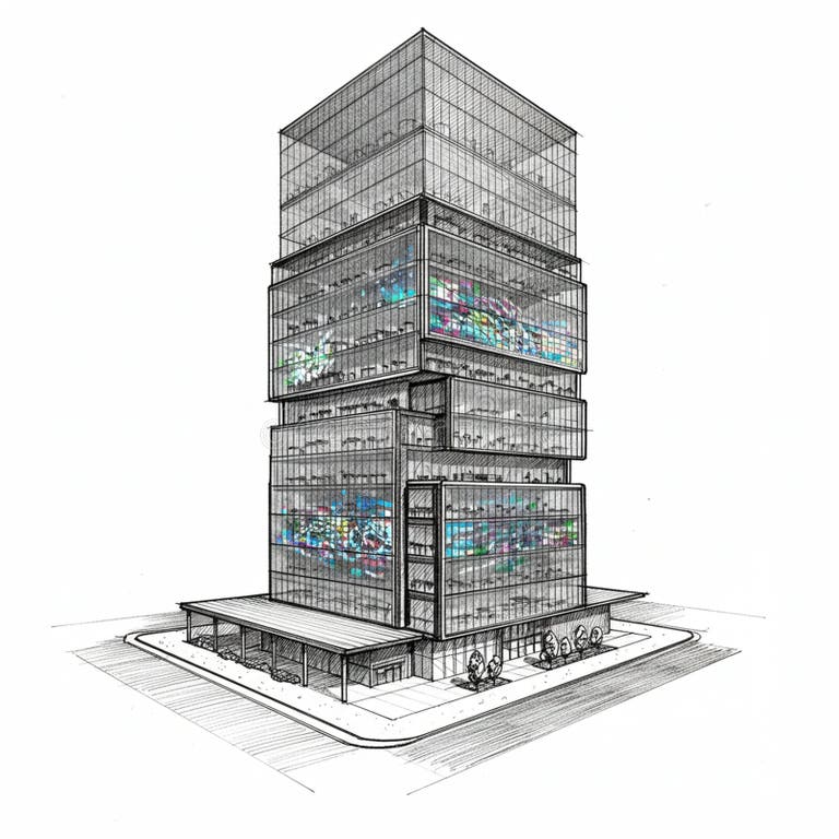 A Conceptual Architectural Drawing of a Modern High-rise Building ...