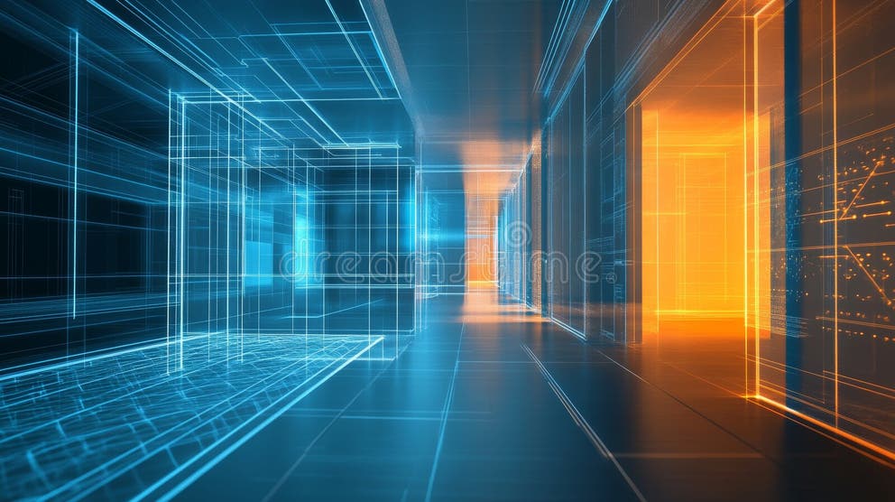 Conceptual Architectural Wireframe Warm and Cool Lighting in a Modern ...