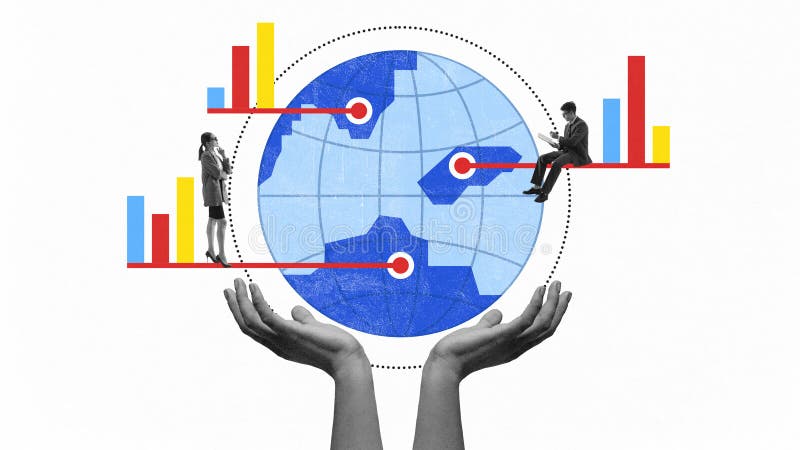 Conceptual Art Collage. Business Professionals Connected through Data ...