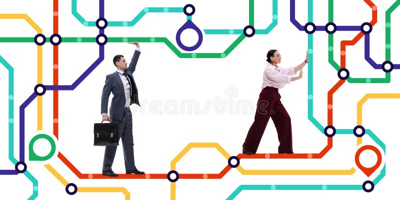 Conceptual Art Design. Two Professionals Interacting with Complex ...