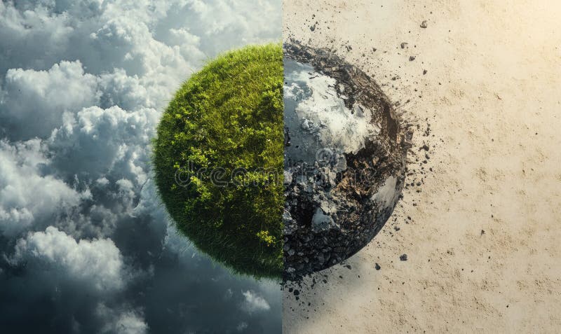 Conceptual Art of Earth Split into Two Halves. the Composition ...