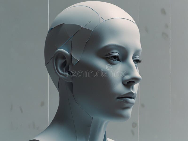 Broken Robot Head, AI Art, Cyborg Portrait, Abstract Sculpture ...