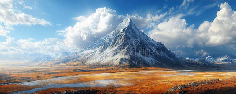 Conceptual Art of a High-elevation Mountain Peak Merging with a Low ...