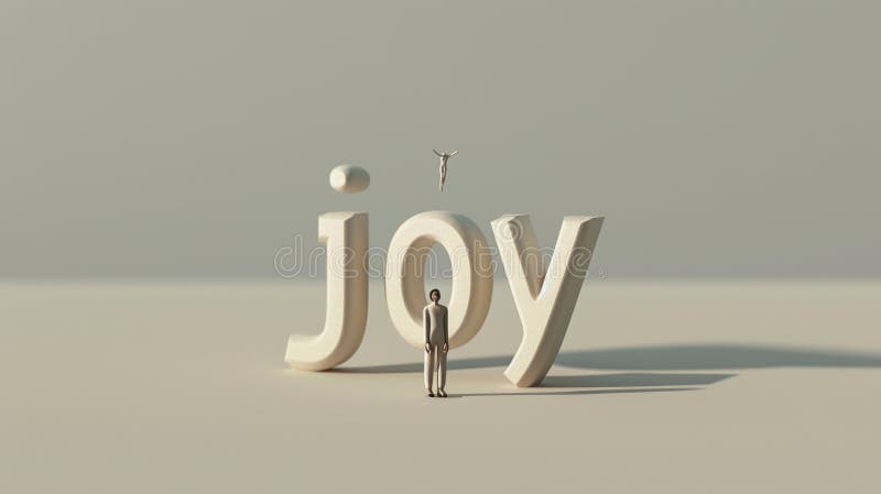 Conceptual Art with Human Figure and Floating Element Over "joy" Stock ...