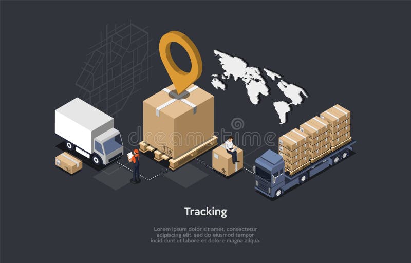 Conceptual Art of Package GPS Tracking with Two Characters Working ...